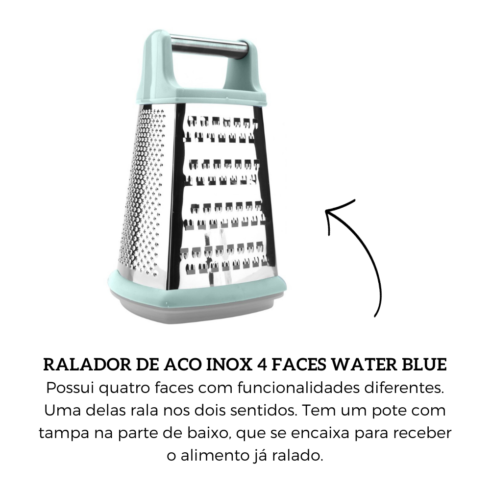 Ralador De Aço Inox 4 Faces Com Base Coletora Water Blue Oxford