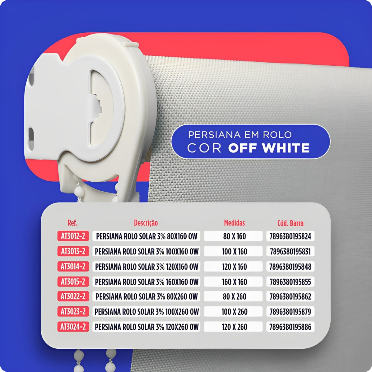 Persiana Rolo Solar 160x160 Cm 3% Off-White Atlas