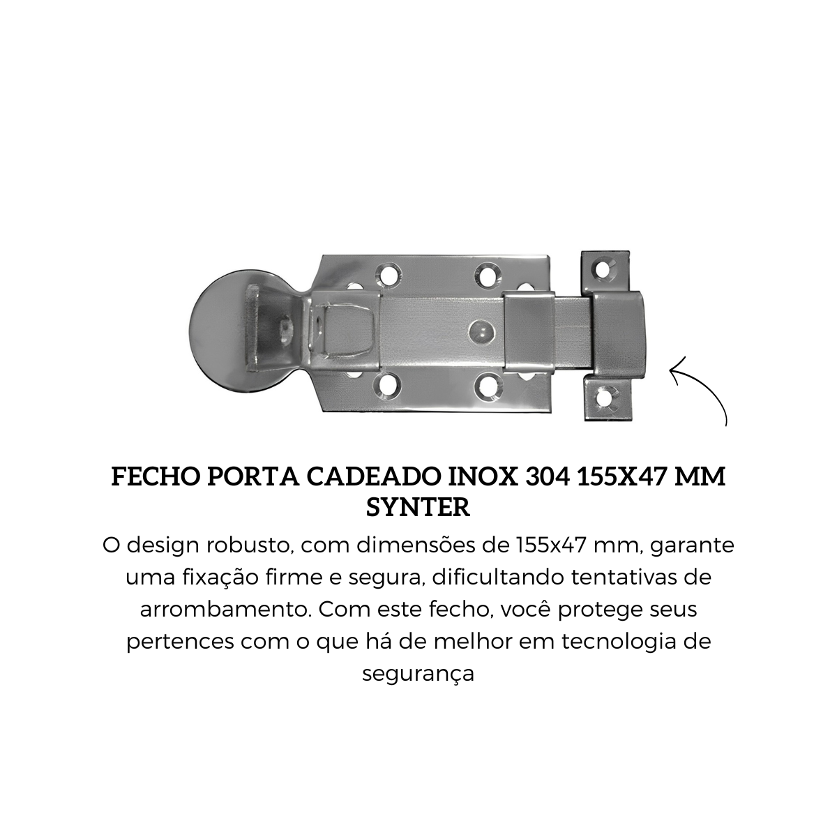 Fecho Porta Cadeado Inox 304 155x47 mm Synter | Kaster