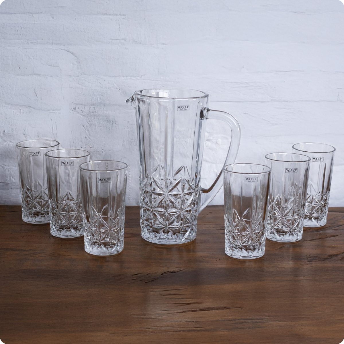 Jogo De 6 Copos Altos 270ml E Jarra 1L De Vidro Stella Wolff